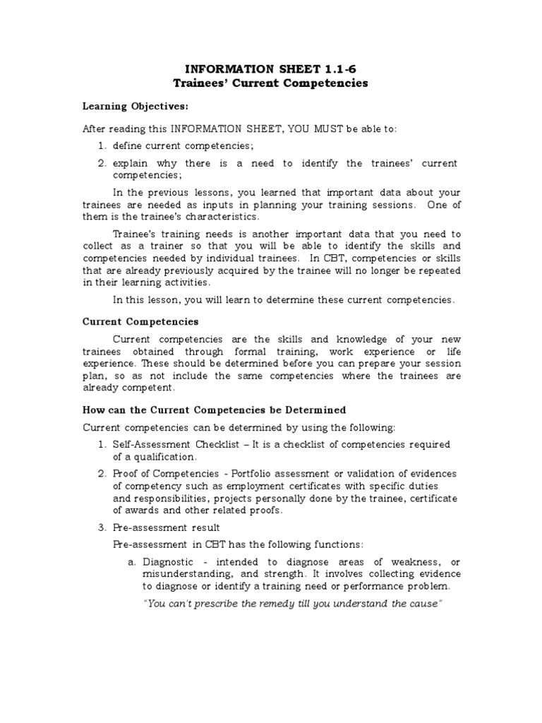 1.1-6 Trainees' Current Competencies Sample | PDF | Educational ...