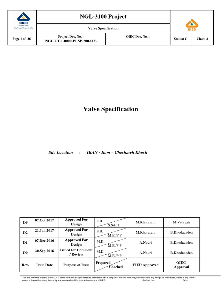 NGL-3100 Project Valve Specification Document | PDF | Pipe (Fluid ...