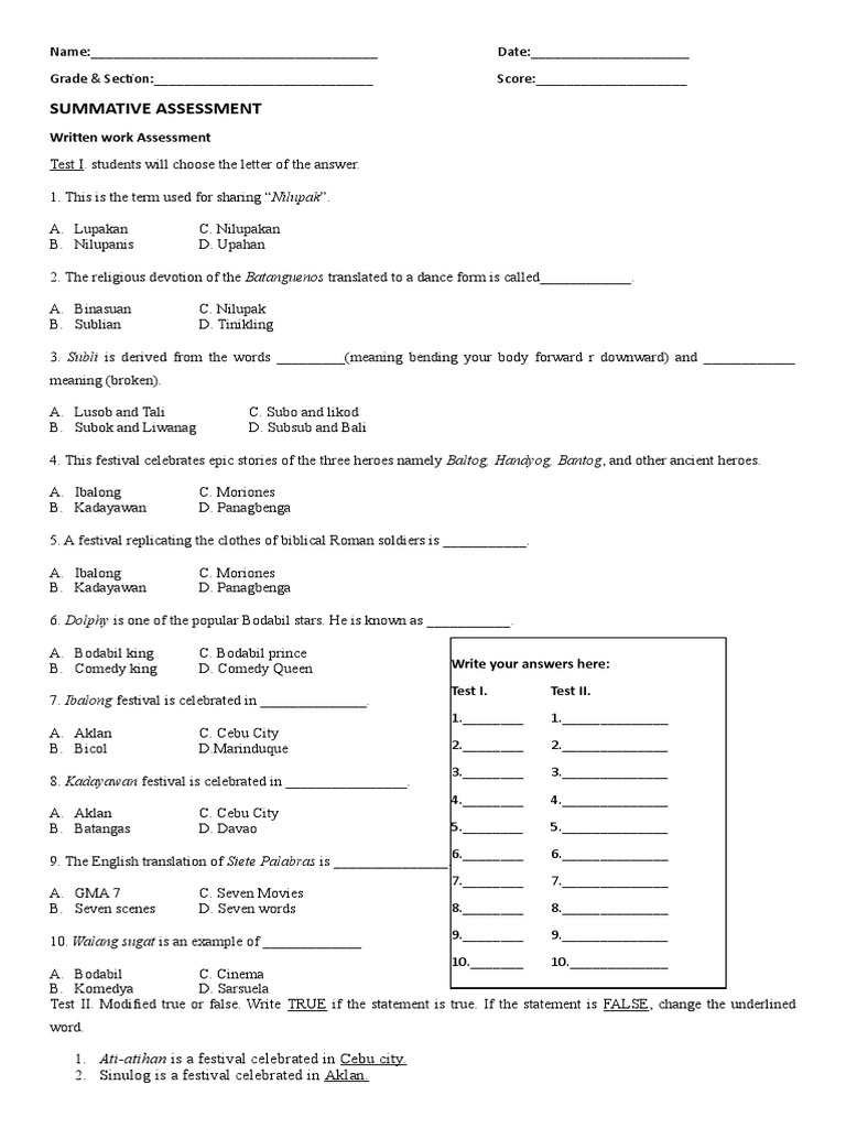 Summative Test | PDF | Philippines