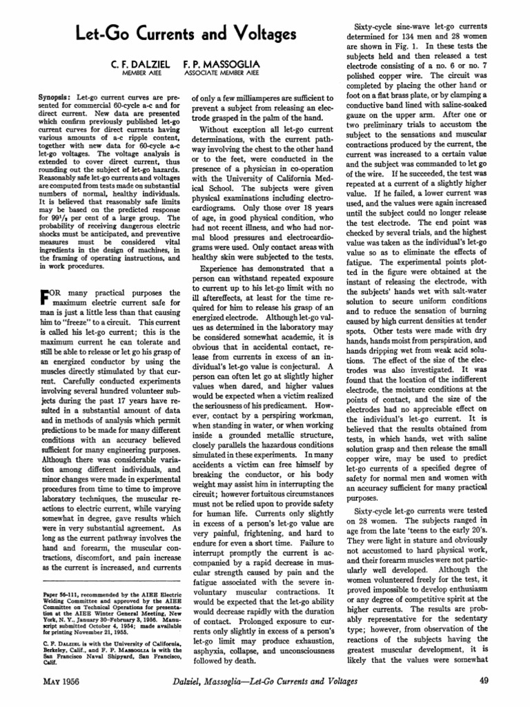 Electric Shock Voltages Dalziel | PDF | Muscle | Human