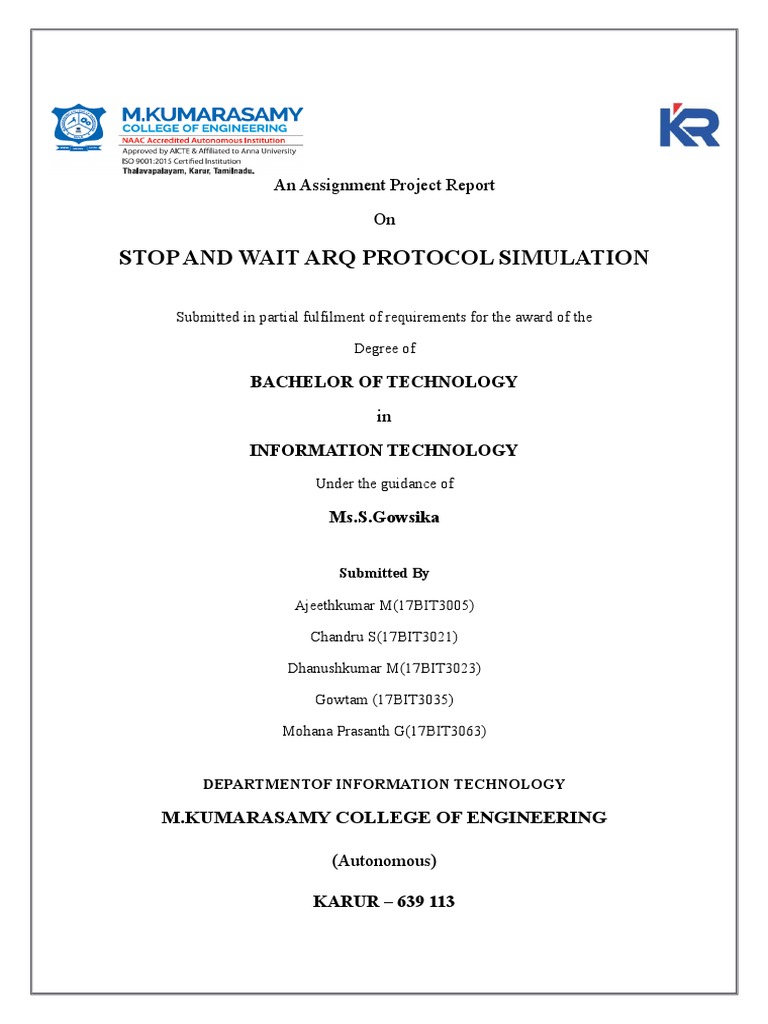 Stop and Wait Arq Protocol Simulation: An Assignment Project Report On | PDF | Transmission ...