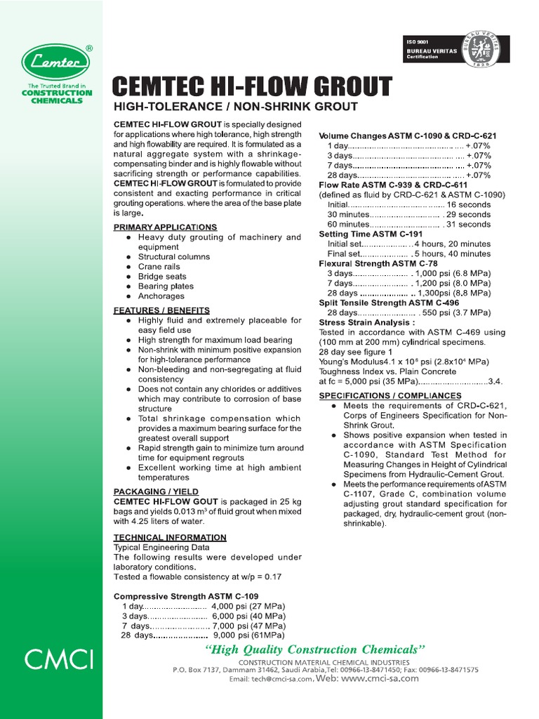 Cemtec Hi Flow Grout 155 | PDF