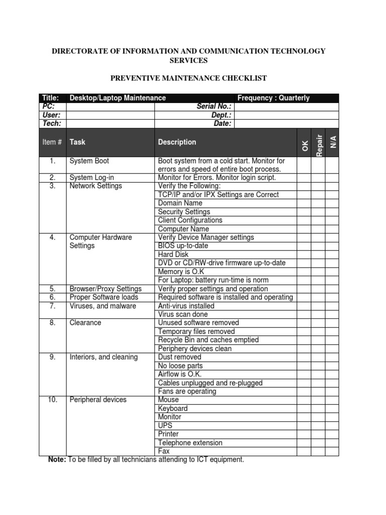 Preventive Maintenance Checklist | PDF | Booting | Antivirus Software