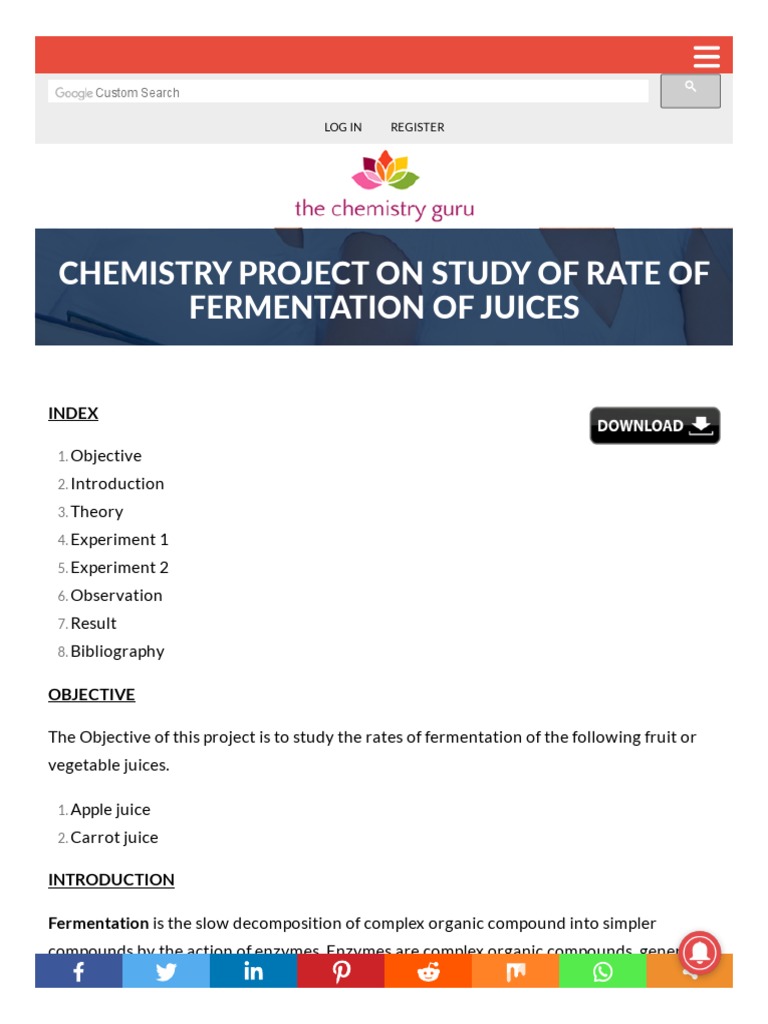 Chemistry Project On Study of Rate of Fermentation of Juices | PDF ...