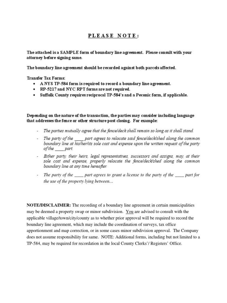 SAMPLE Boundary Line Agreement | PDF | Land Lot | Private Law