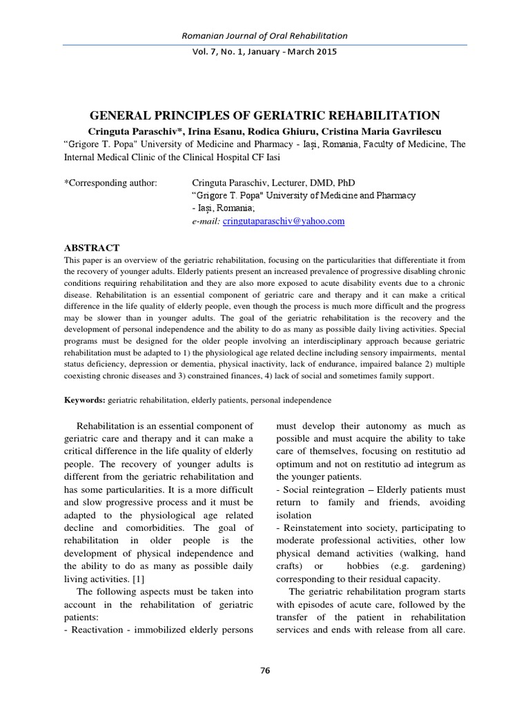 General Principles of Geriatric Rehabilitation | PDF | Geriatrics ...