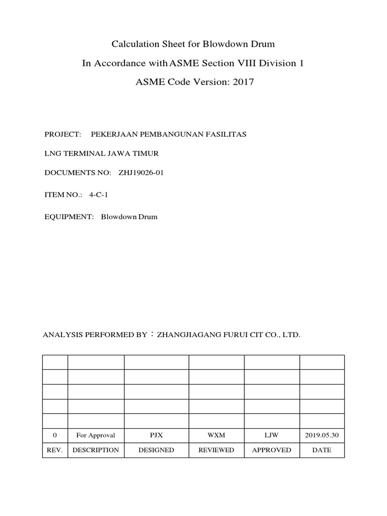 Calculation Sheet For Blowdown Drum in Accordance With ASME Section VIII Division 1 | PDF ...