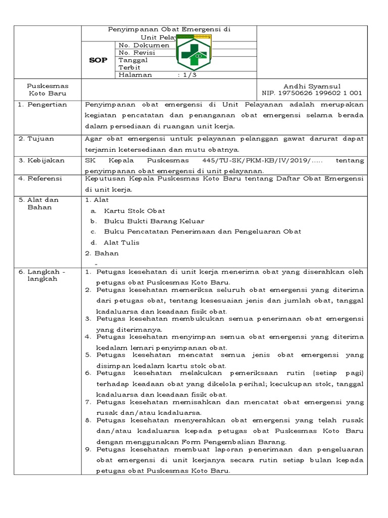SOP Penyimpanan Obat Emergensi | PDF