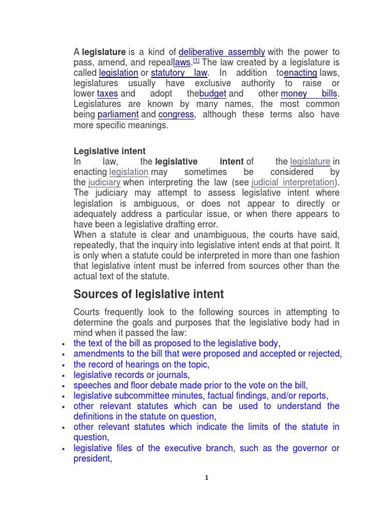 Sources of Legislative Intent | PDF | Statutory Interpretation | Precedent