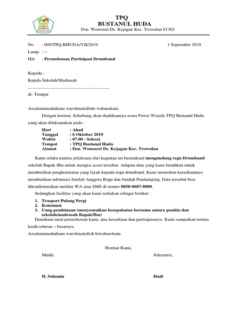 Contoh Permohonan Regu Drumband | PDF