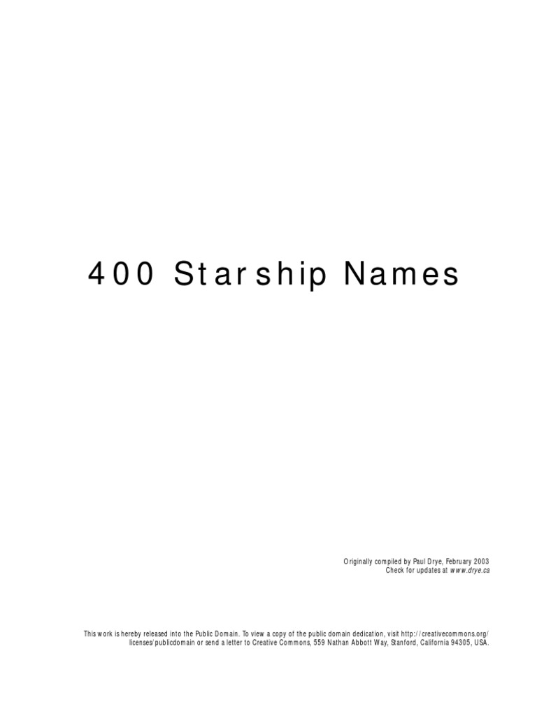 400 Starship Names | Download Free PDF | Nature