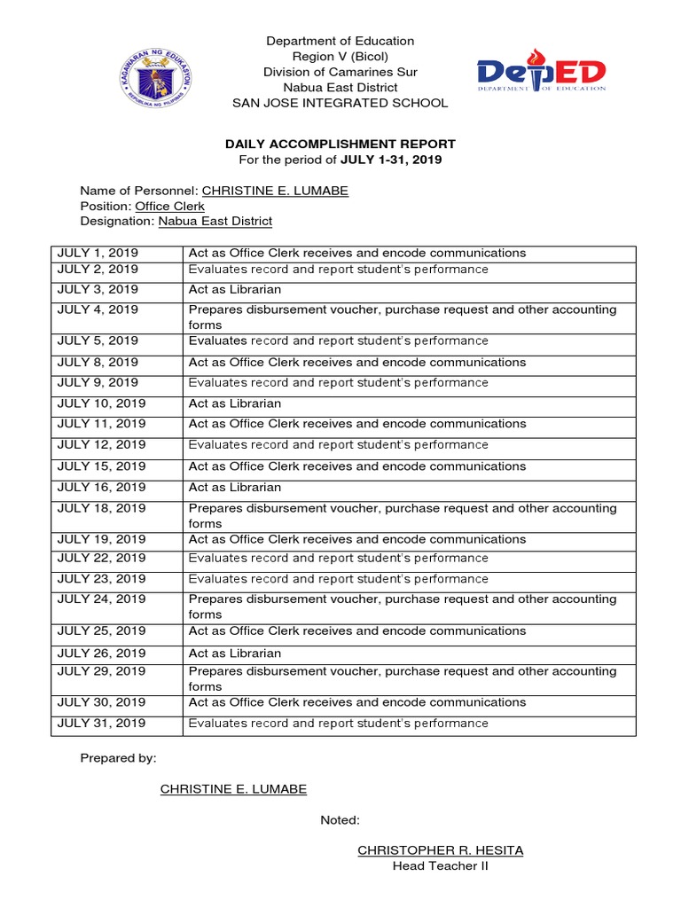 Daily Accomplishment Report | PDF
