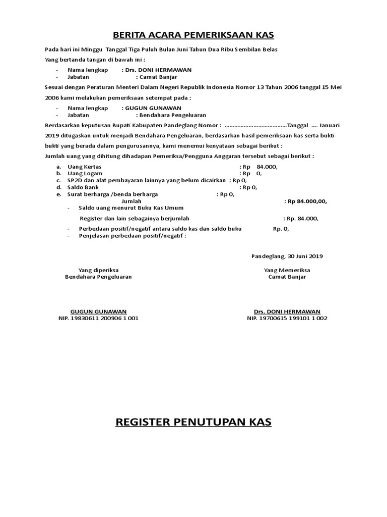 Berita Acara Kas Opname | PDF
