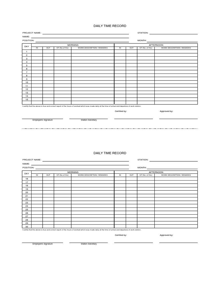 Daily Time Record Certification | PDF