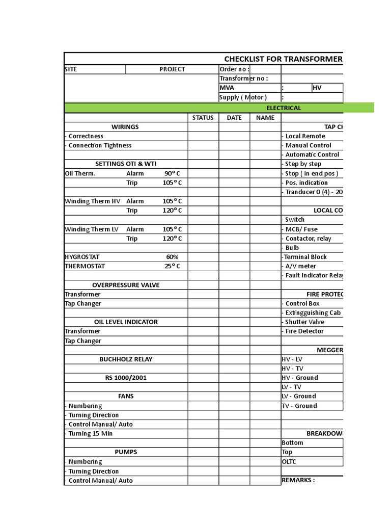 Check List Untuk TRF | PDF | Transformer | Electrical Equipment