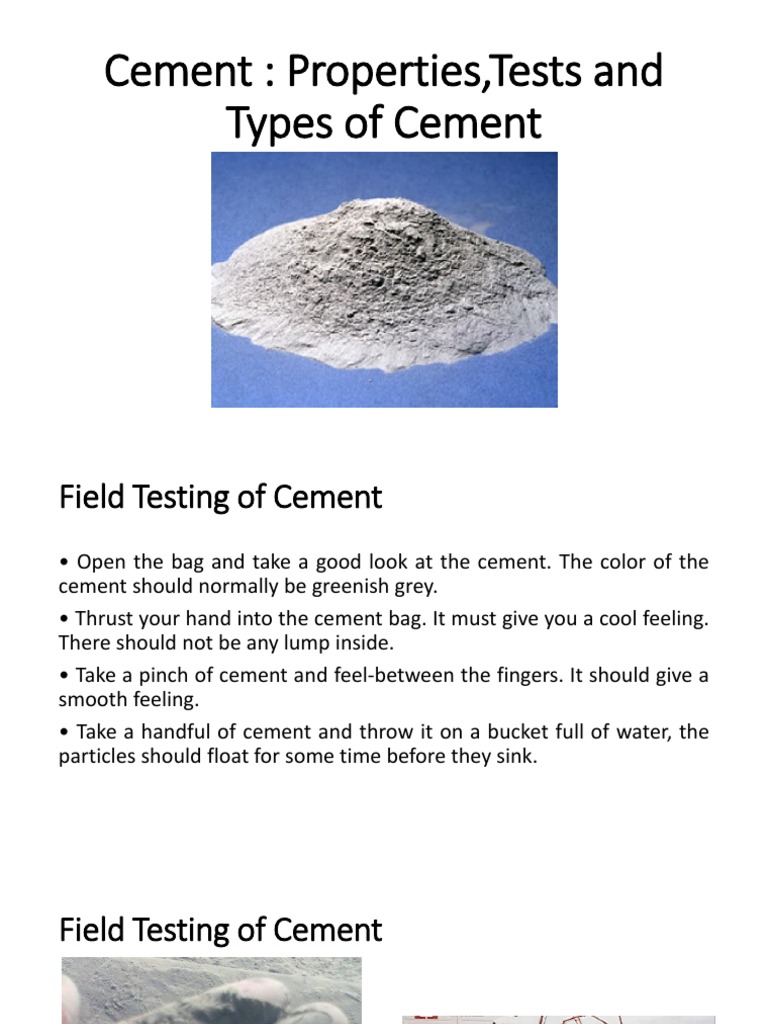 Cement, It's Properties, Tests, Types of Cement | PDF | Cement | Concrete