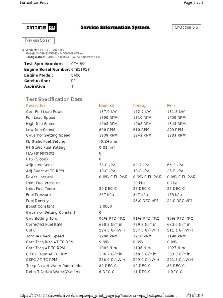 3406 Performance Specification PDF | PDF | Turbocharger | Engines