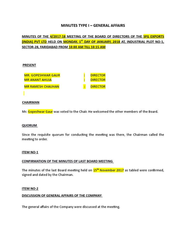 4 Types of Minute Formats | PDF | Board Of Directors | Financial Statement