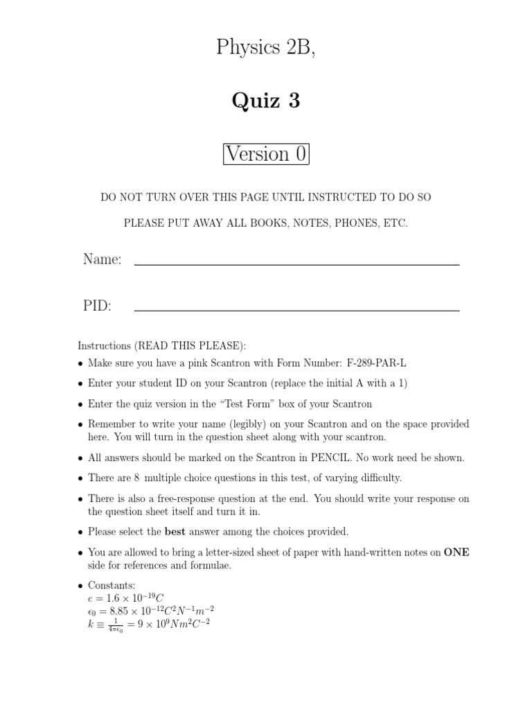 PHYS 2B Quiz 3 Solutions | PDF | Series And Parallel Circuits | Resistor