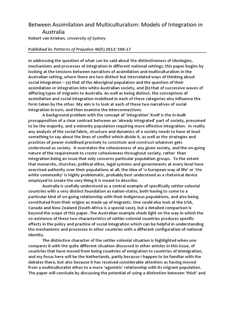 Between Assimilation And Multiculturalis Pdf Pdf Multiculturalism Indigenous Australians