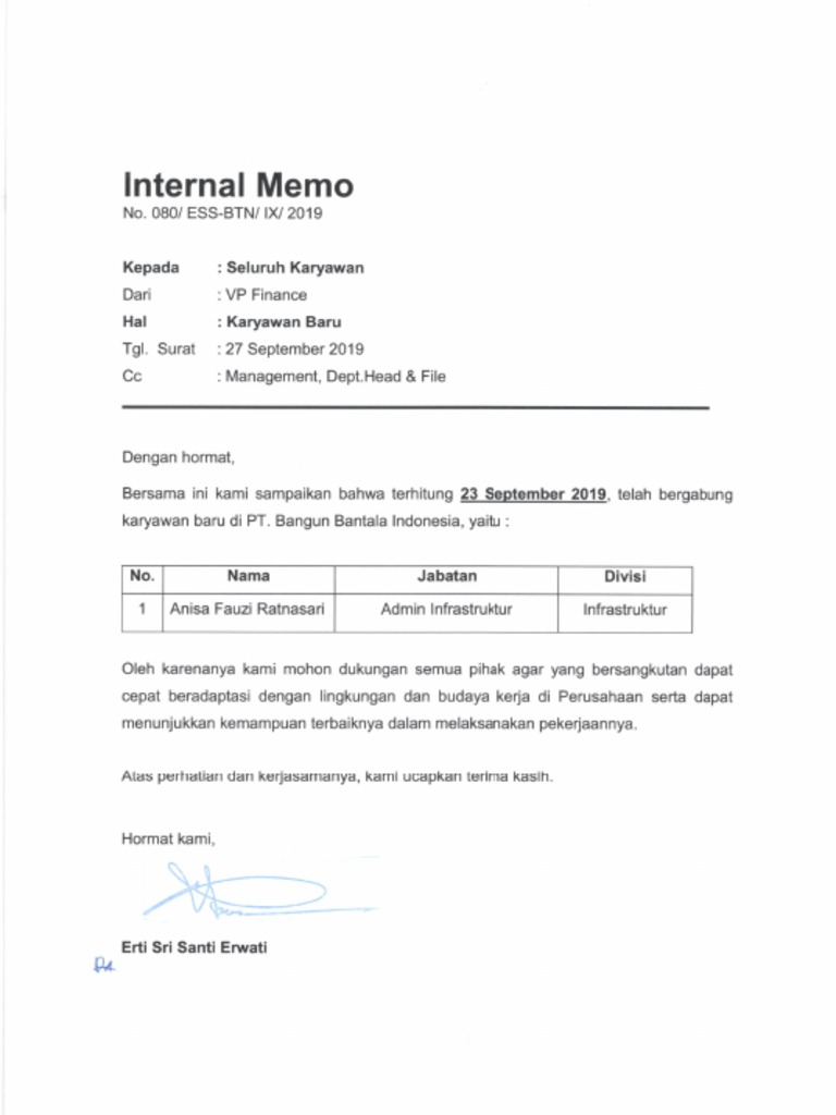 Contoh Internal memo