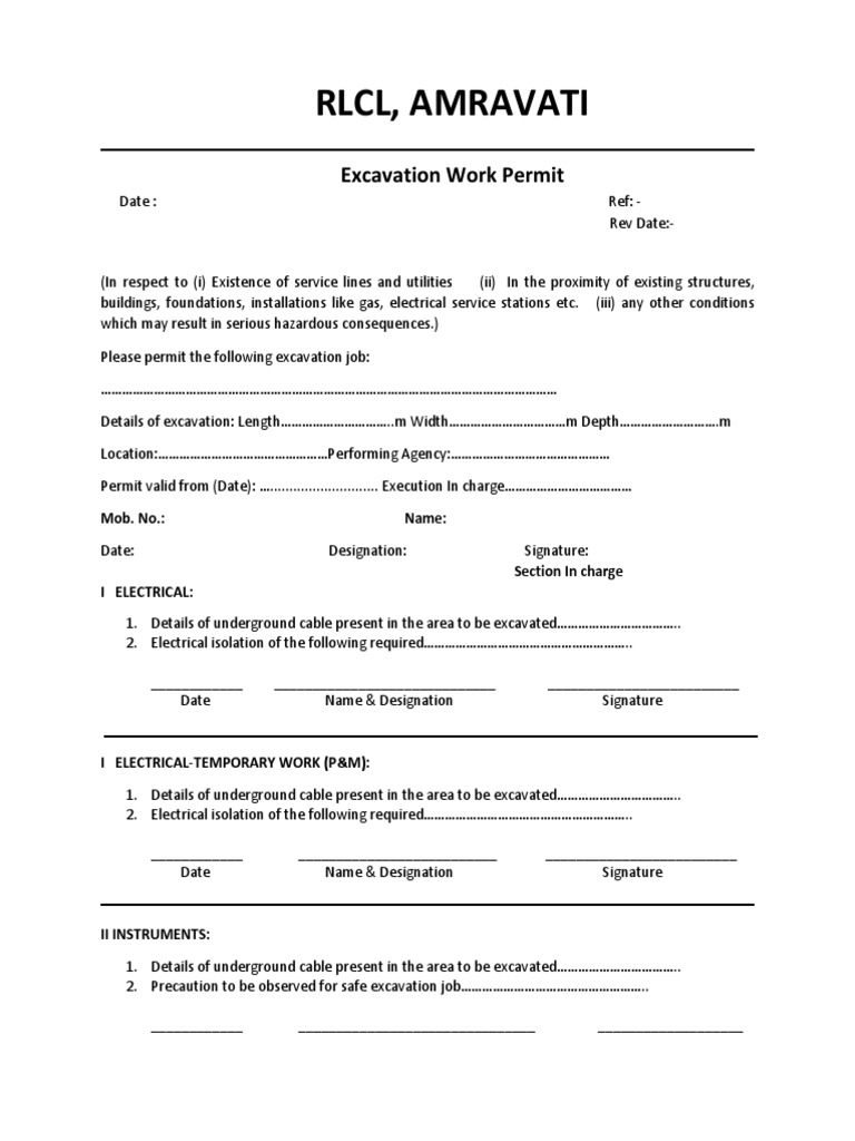 Excavation Permit Checklist | PDF | Safety | Nature