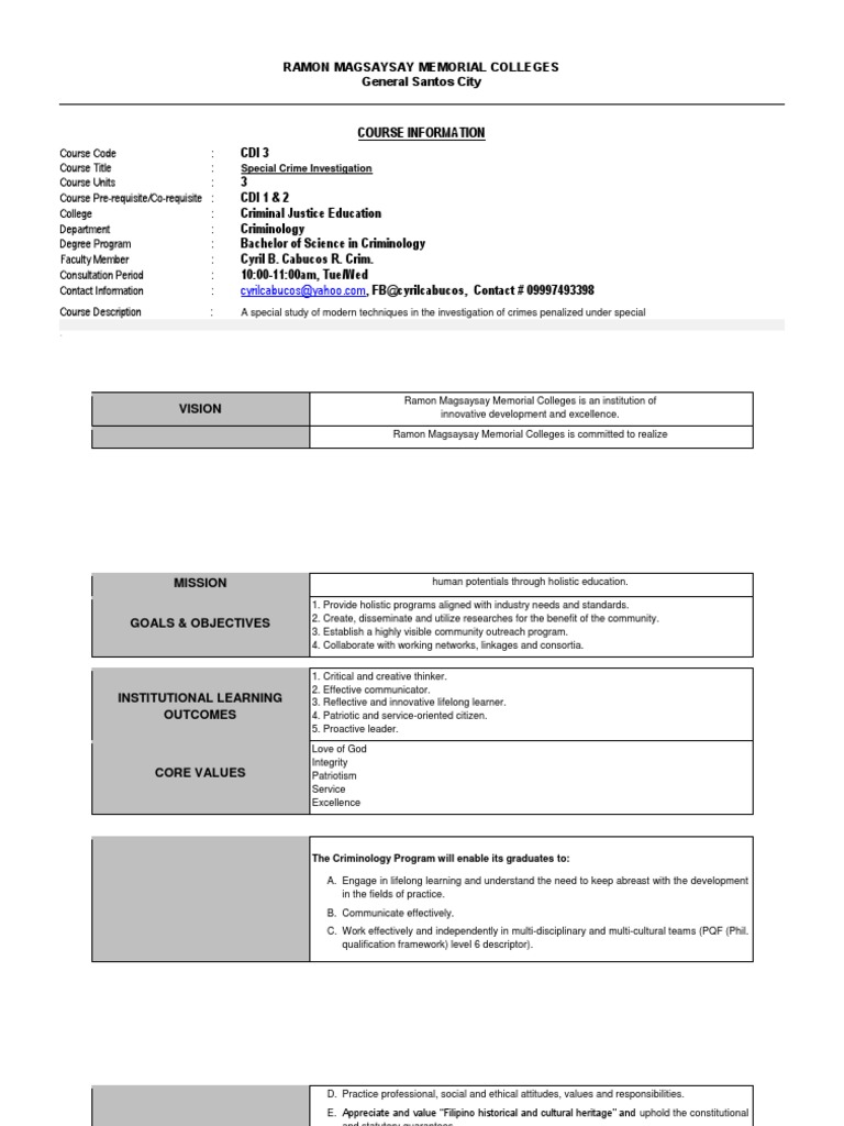 CDI 3 OBE Syllabus | PDF | Crime & Violence | Crime Thriller