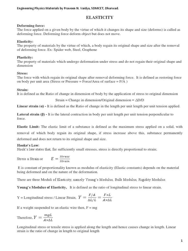 Elasticity: Engineering Physics Materials by Praveen N. Vaidya, SDMCET ...