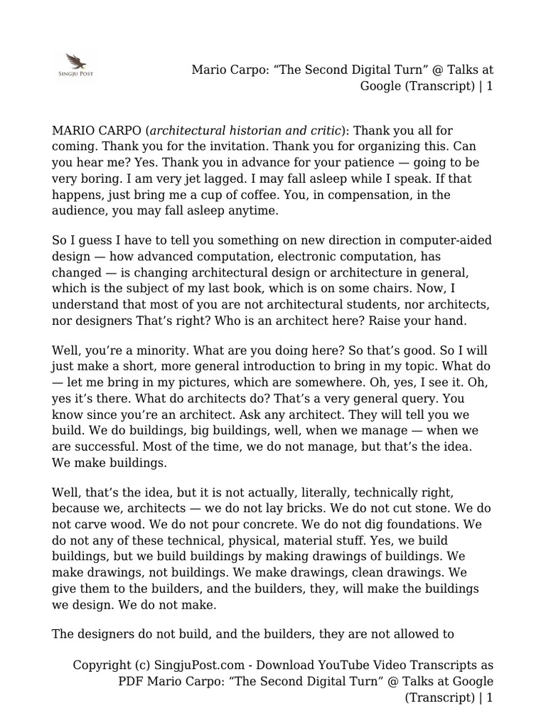 Mario Carpo The Second Digital Turn at Talks at Google (Transcript ...