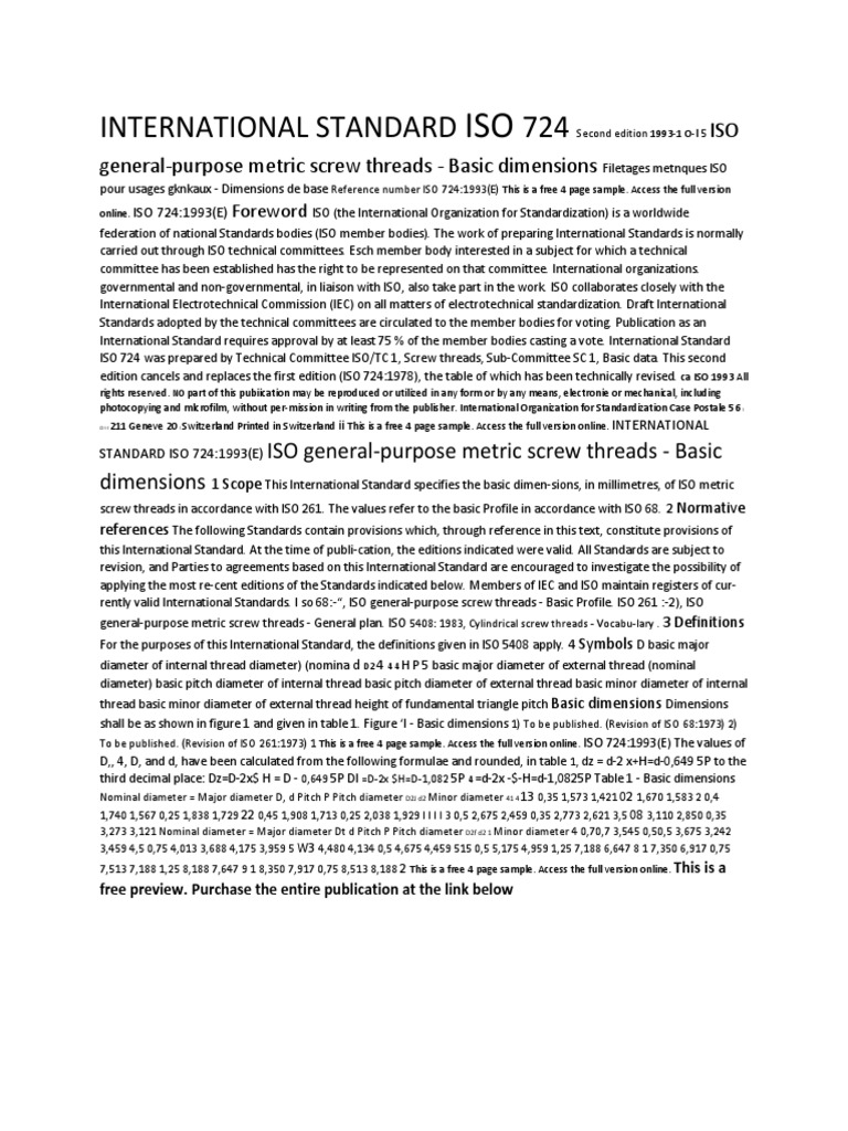 International Standard 724: ISO General-Purpose Metric Screw Threads ...