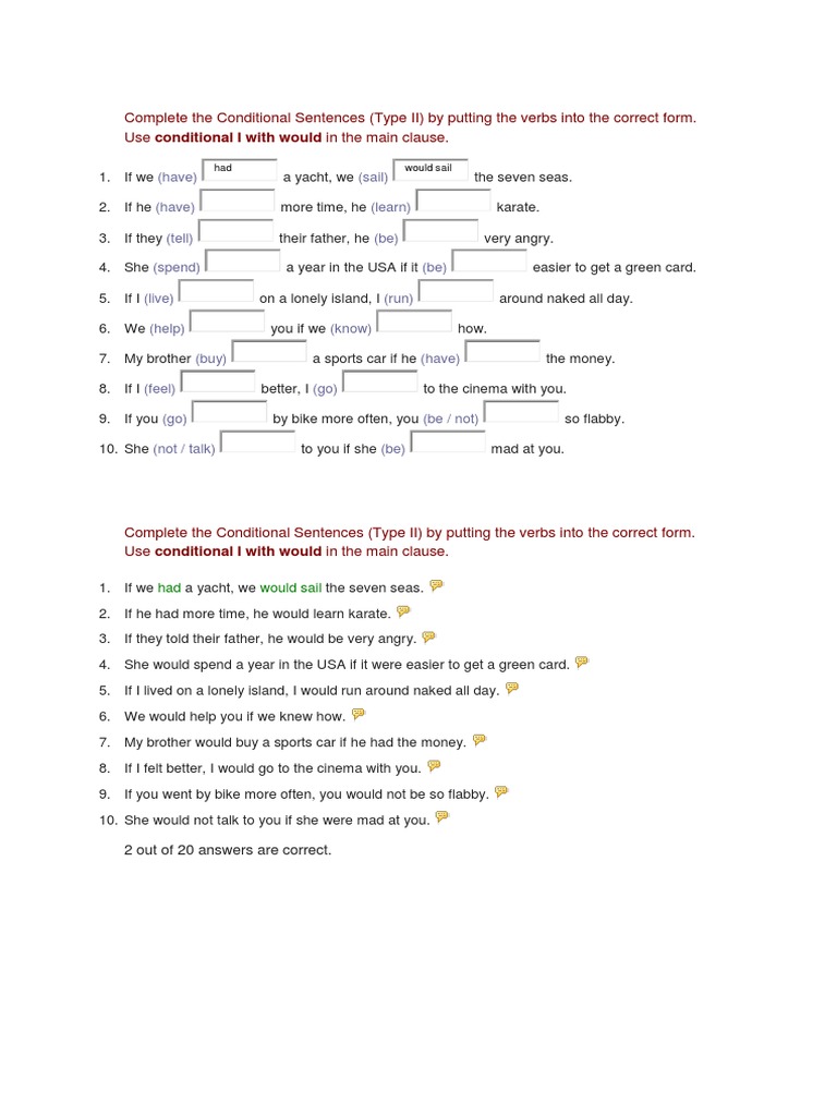 Type 2 Conditional Sentence Exercises | PDF