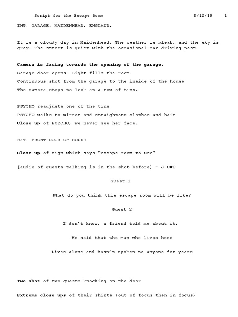 Script For Escape Room | PDF