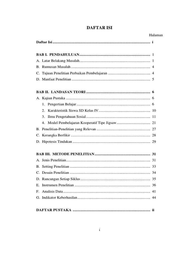 Daftar Isi, Daftar Pustaka Proposal | PDF