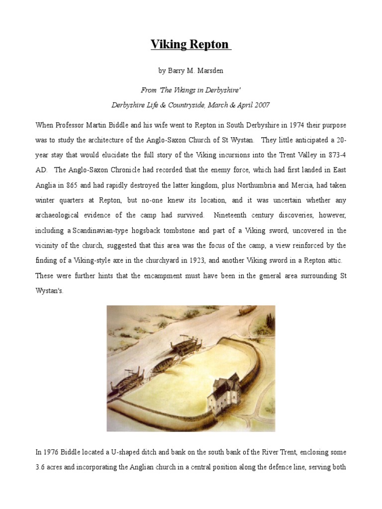 Viking Repton: From 'The Vikings in Derbyshire' Derbyshire Life ...