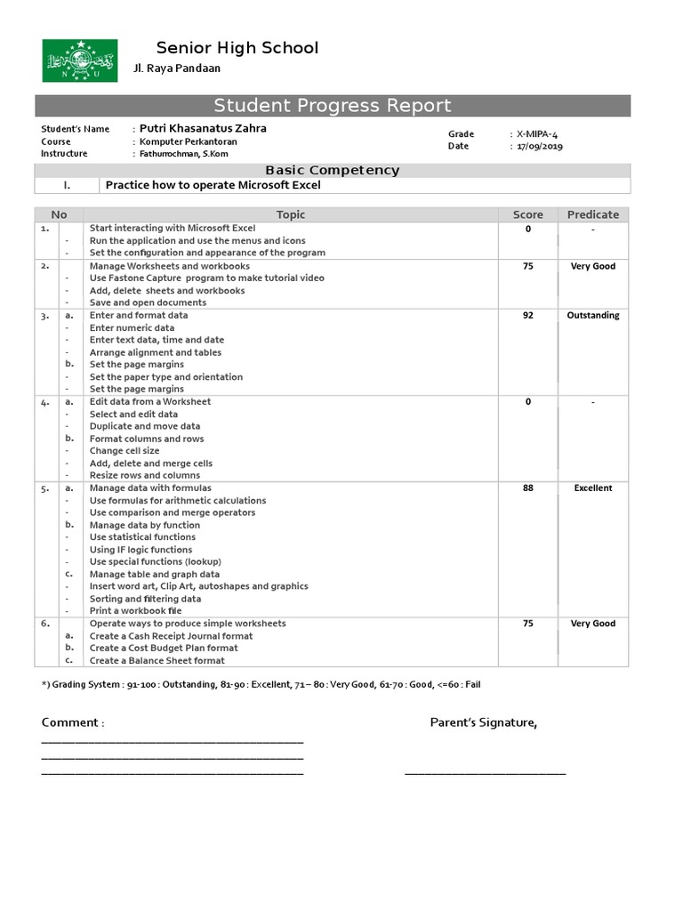 Student Progress Report: Senior High School | PDF | Spreadsheet ...