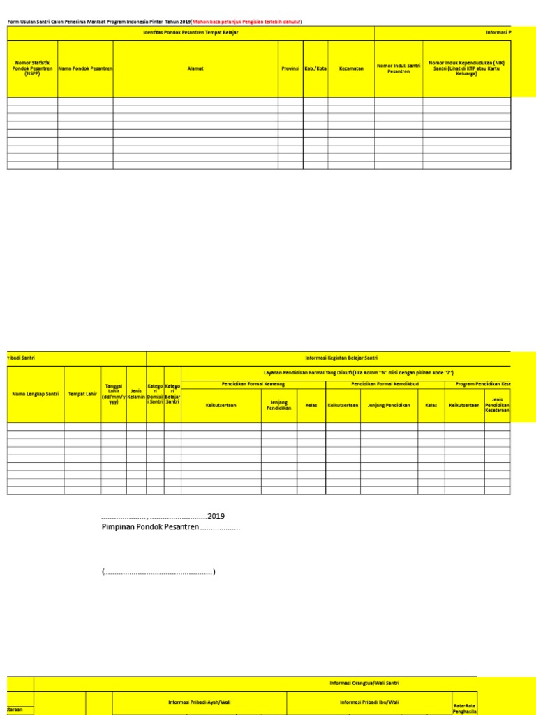 Format Usulan Data Santri Pip 2019 | PDF
