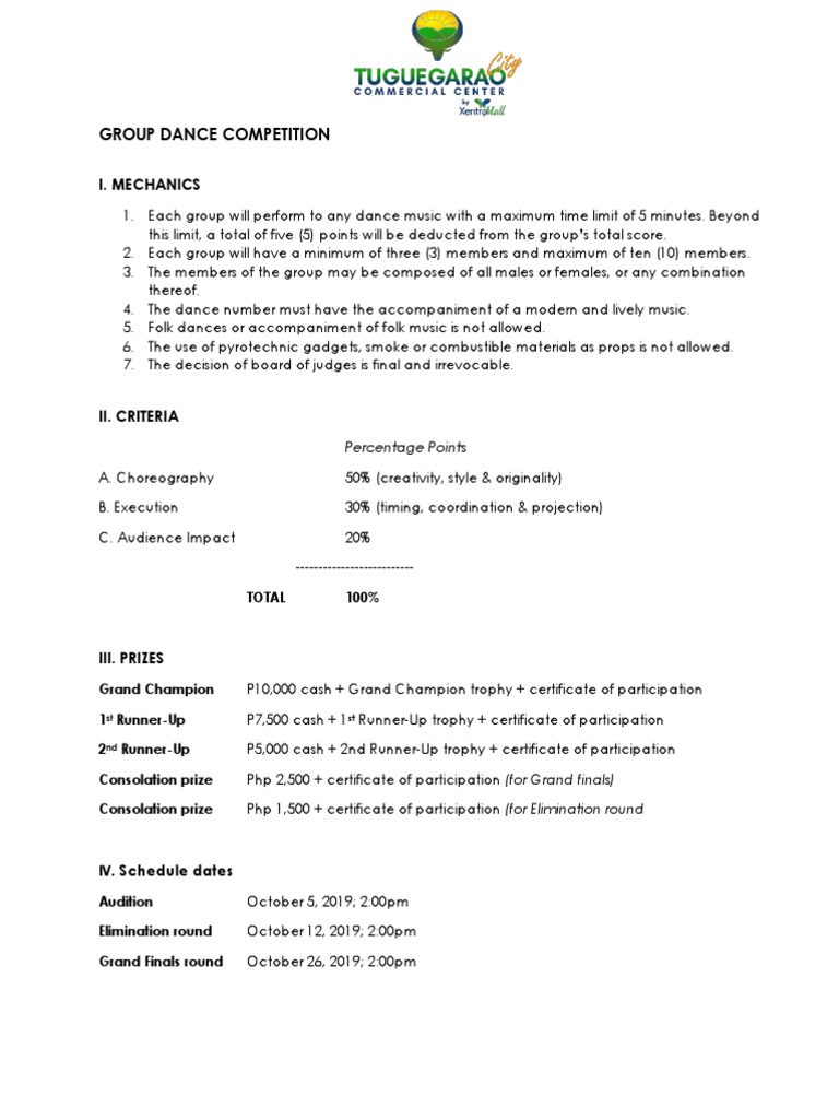 Guidelines and Scoring Criteria for an Upcoming Group Dance Competition ...