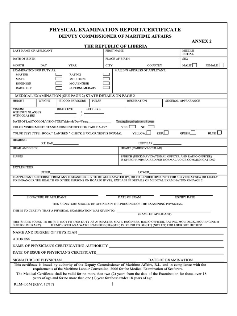 Liberian Medical Rlm-105m Rev 12.17 | PDF