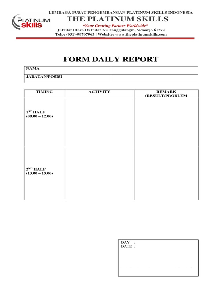 Form Daily Report: The Platinum Skills | PDF