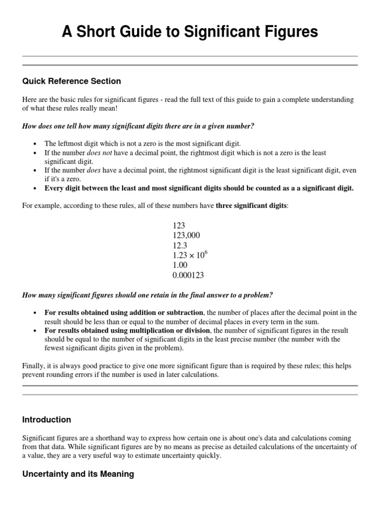 A Short Guide To Significant Figures | PDF | Significant Figures | Numbers