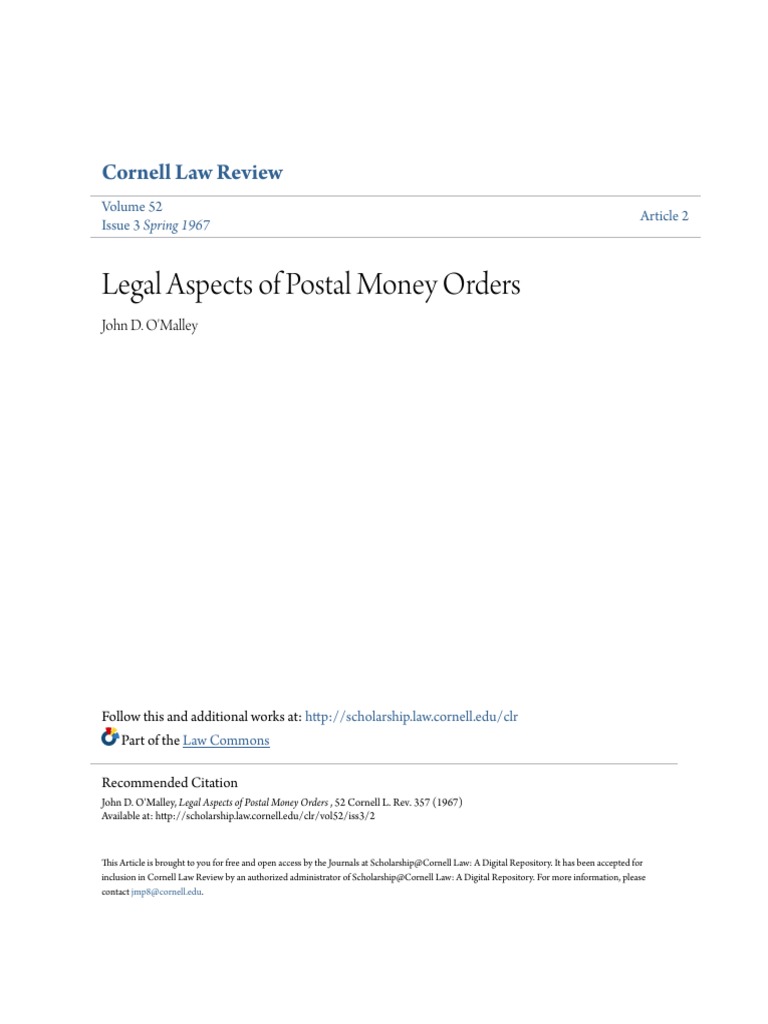Legal Aspects of Postal Money Orders | PDF | Money Order | Negotiable ...