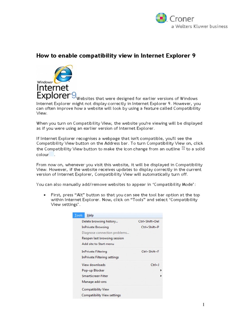Enabling Compatibility View in Internet Explorer 9 to Improve Display ...