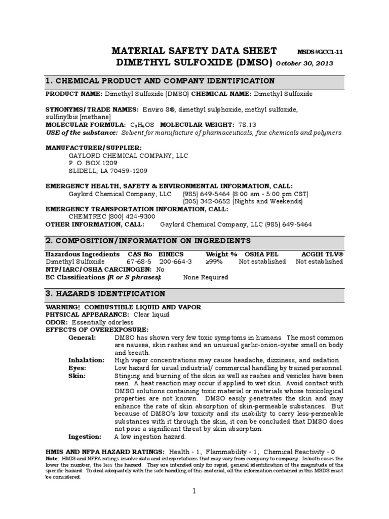 MSDS Dimethylglyoxime | PDF | Dimethyl Sulfoxide | Dangerous Goods