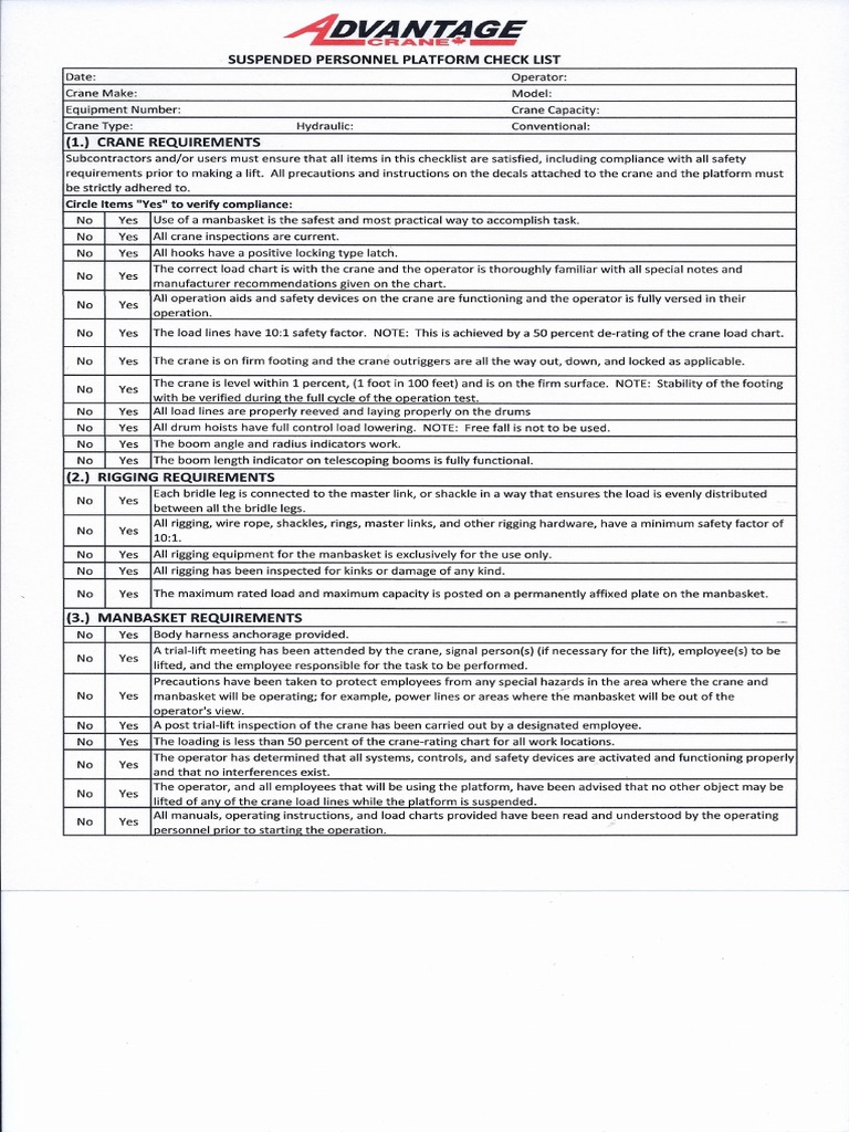 Suspended Personnel Platform Check List PDF | PDF | Crane (Machine ...