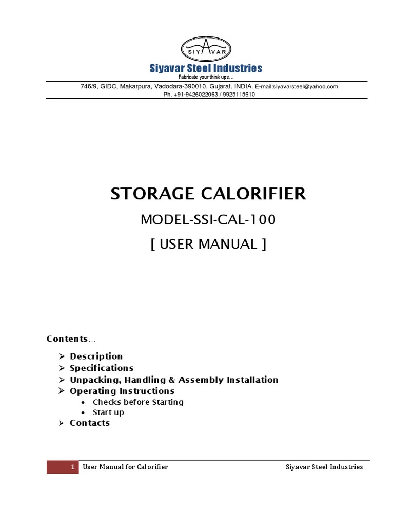 Calorifier Manual | PDF | Water Heating | Heat Transfer