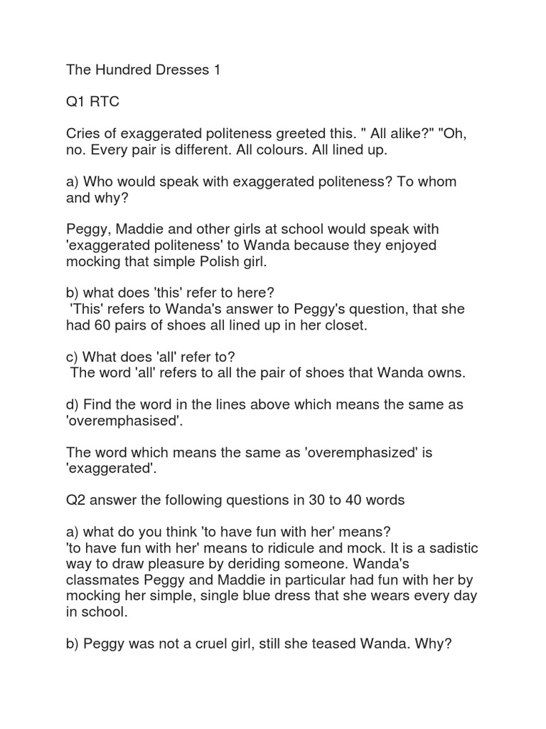 The Hundred Dresses 1 | PDF