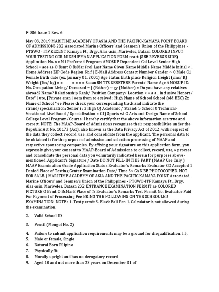MAAP Application Form Class2024 | PDF | University And College ...