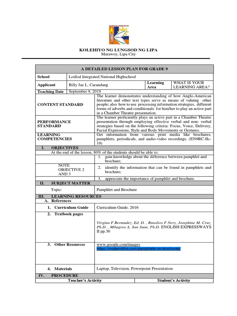 1st Demo Lesson Plan EDITED | PDF | Curriculum | Lesson Plan
