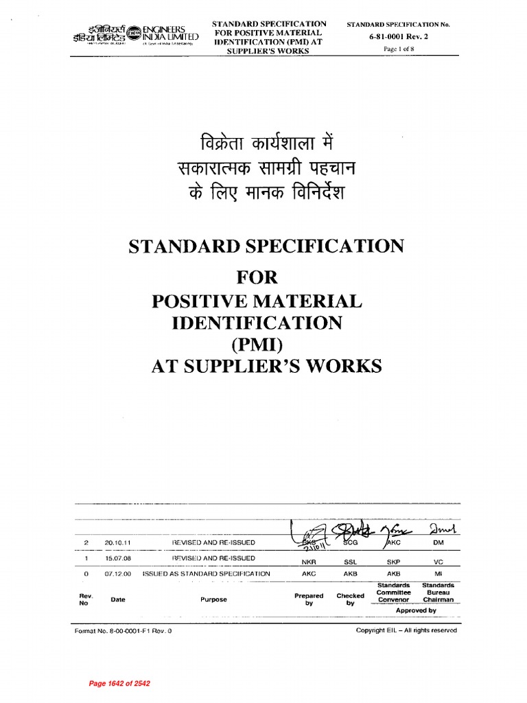 Eil Spec For Pmi PDF | PDF | Pipe (Fluid Conveyance) | Specification (Technical Standard)