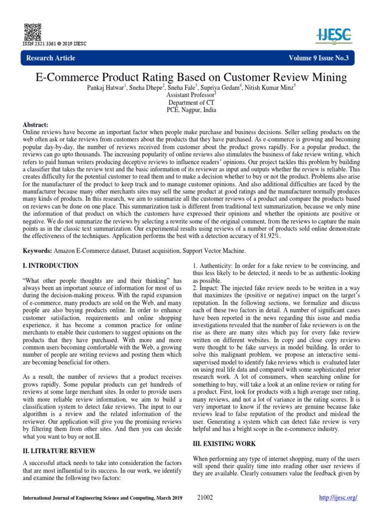E-Commerce Product Rating Based On Customer Review Mining | PDF ...